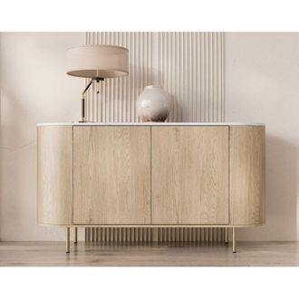 Best Mobilier Sansa - buffet bas 139 cm - 2 portes et 1 étagère - plateau effet marbre - bois / blanc
