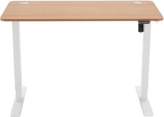 Amazon Basics Bureau assis-debout électrique réglable en hauteur, ergonomique, facile à utiliser, plateau en hêtre et cadre blanc, 120 x 60 cm