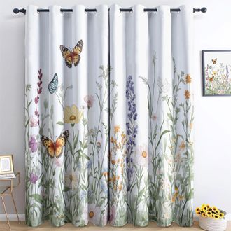 Generic Bedruckte Verdunkelungsvorh&auml;nge mit &Ouml;sen Pflanzen Blumen, Aquarell Pflanze Wildblume Schmetterling Blickdicht Thermo Isoliert Vorh&auml;nge, Privatsph&auml;re S