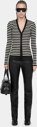 AllSaints Kay gestreifte Strickjacke in Schwarz/Chalk White-Multi