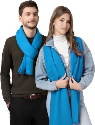 Qualicoq Echarpe Longue Hiver et Mi-saison - Made in France - Echarpe Homme et Echarpe Femme top El&eacute;gance - 16 Couleurs Unies - Confort et Douceur (Bleu turquo