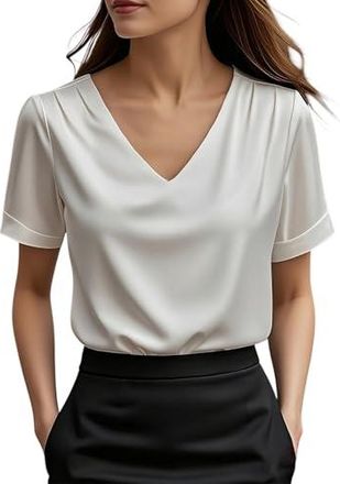 Generic Chemisier Femme Chic et &Eacute;l&eacute;gant Chemisier Satin Chemises et Blouses Mode Tunique Blouse Couleur Unie Vetement Funky Haut D&eacute;contract&eacute; Tshirt Manches Co