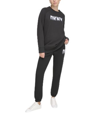 DKNY Womens Fade Away Logo Relax Trousers Sweatpants, Black, 42