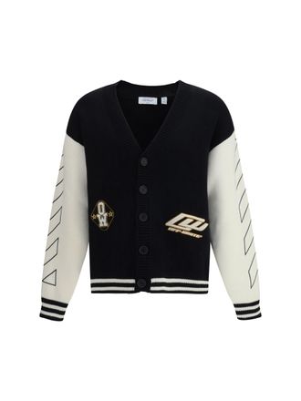 Off-white Mens Cardigan Star Logo Diagonal Black Cotton Sweater