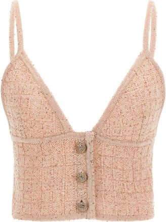 Alessandra Rich Femme, Tops, Rose, Taille: 34 FR Knitted Sequin Crop Top
