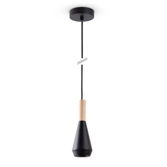 Paco Home Pendelleuchte Esstisch Lampe K&uuml;che Schlafzimmer Deko Wohnzimmer K&uuml;chenlampe Decke Lampenschirm Stahl Holz GU10, Farbe:Schwarz, Leuchtenform__Gr&ouml;&szlig;e:&Oslash;9c