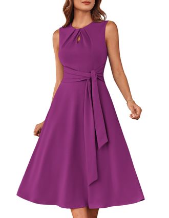Grace Karin Damen Abendkleider Ärmellos Rundhals Cocktail Hochzeit Formelles Kleid mit Seitlichen Trägern Rosenrot 2XL