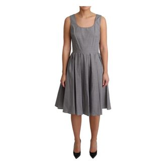 Dolce & Gabbana Blau Beige Geometrische Baumwoll A-Linie Kleid - - Dresses - Damen - Grau - L