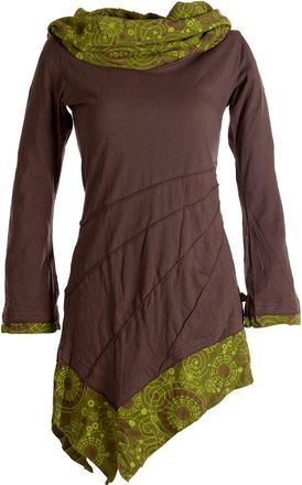 vishes Alternative Bekleidung - Asymmetrisches Kleid aus Baumwolle mit Schalkragen Dunkelbraun 42-44 (2XL)