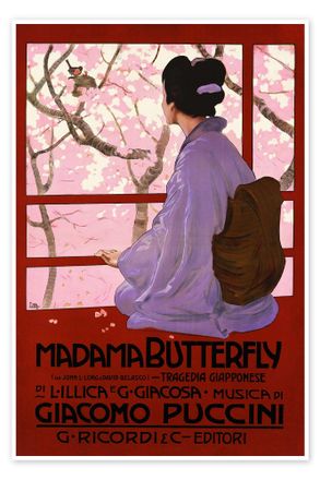 Posterlounge Madama Butterfly, 1904 Poster von Leopoldo Metlicovitz 70 x 100 cm Rot Wandbilder Wanddeko