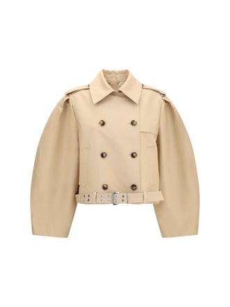 Ganni Womens Jacket Double-Breasted Belted Warm Sand Cotton
