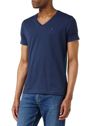 Tommy Jeans Herren Tjm Original Jersey V Neck Tee Dm0dm04410 Kurzarm Strickoberteile, Blau (Black Iris), L EU