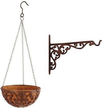 Esschert Design Esschert BPH25 Design, Hanging Basket Gußeisen Durchmesser 25 cm S, 26, 5 x 26, 5 x 15, 5 cm Hängevorrichtung, Haken für Hanging Basket M, Rostbraun, 
