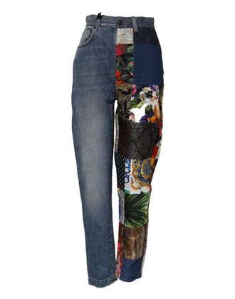 Dolce & Gabbana Womens Blue Amber Patchwork High Waist Denim Jeans Clothing