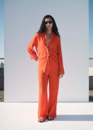 Mango Gerade Hose mit Knittereffekt orange - Damen - XS - MANGO