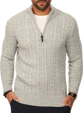 Behype. Herren Strickpullover als Troyer in Grobstrick mit Zopfmuster - Winterpullover im Regular-Fit mit Stehkragen - Warmer Half-Zip Pulli f&uuml;r M&auml;nner DC_881