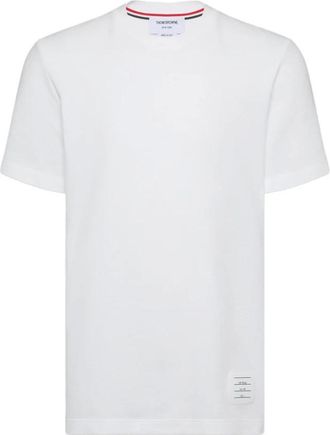 Thom Browne Homme, Tops, Blanc, Taille: 2XL T-Shirt en Piqu&eacute; de Coton