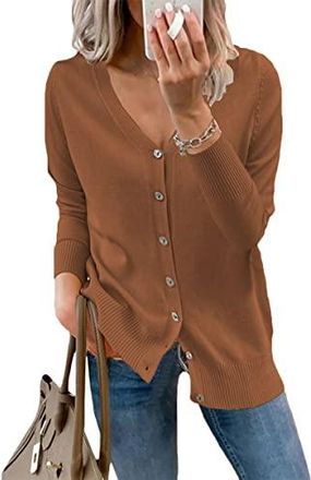 Minetom Femmes Cardigan Pull Manteau Manches Longues Tricoté Sweaters Gilet Casual Veste en Tricot avec Boutons Marron L