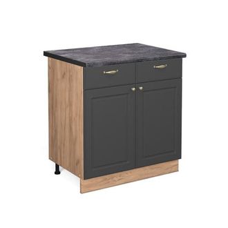 Vicco Meuble Cuisine Fame-Line, Anthracite-Or/Ch&ecirc;ne de Force dor&eacute;, 80 cm, PT Anthracite