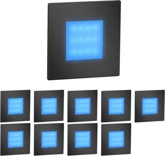 LEDs Com 10 pièces Lumière descalier LED/lampe murale encastrée FEX pour lintérieur et lextérieur, rectangulaire, noir, 85 x 85mm, bleu