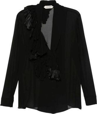 Alberta Ferretti Femme, Blouses et Chemises, Noir, Taille: 38 FR Blouse en Georgette de Soie avec Volants