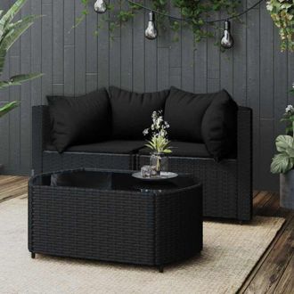 vidaXL Vidaxl - Salon de jardin 3 pcs avec coussins Noir R&eacute;sine tress&eacute;e