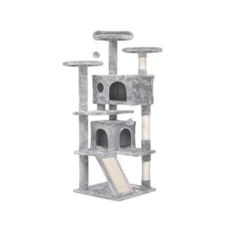 Yaheetech Yaheetech - Arbre &agrave; Chat Griffoir Grattoir 139 cm avec Niche/Jouet Balle/ 3 Plate-Forme dobservation/Poteaux en Sisal Arbre &agrave; Grimper Gris Clair