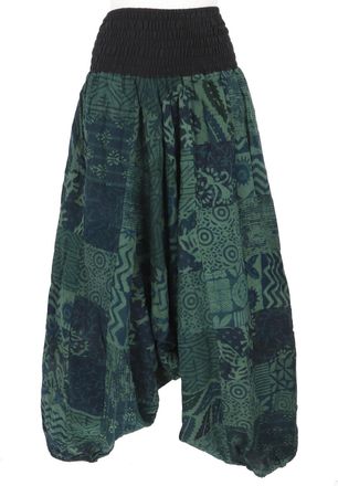 Guru Shop Sommerliche Aladinhose Patchwork Pluderhose, Hippie Hose - Gr&uuml;n, Damen, Baumwolle