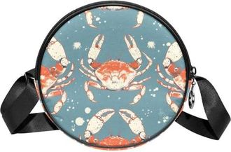 Generic Sac &agrave; bandouli&egrave;re rond rond pour femme, motif crabe, esth&eacute;tique, petit sac &agrave; dos &agrave; bandouli&egrave;re avec fermeture &eacute;clair, bretelles r&eacute;glables, d&eacute;contract&eacute;