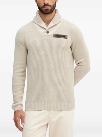 Aeronautica button shawl collar sweater - Nude