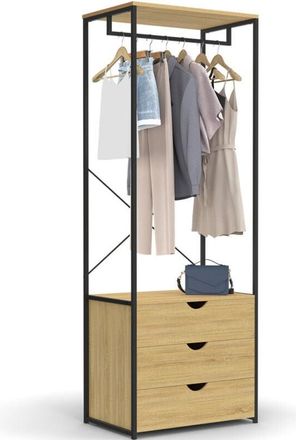 IDMarket Kleiderschrank mit 3 Schubladen B.60 cm DETROIT Industriedesign