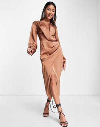 River Island Robe mi-longue torsadée - Bronze-Marron