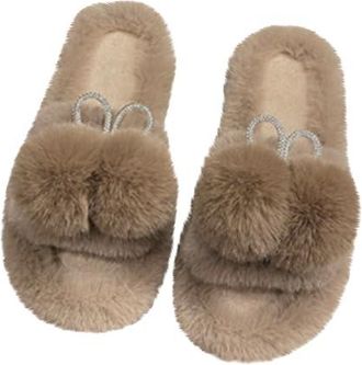 Generic Pantoufles en forme de chat mignon pour femme - Pantoufles pelucheuses pour femme - Bout ouvert - Confortable - Semelle souple - Pantoufles chaudes en