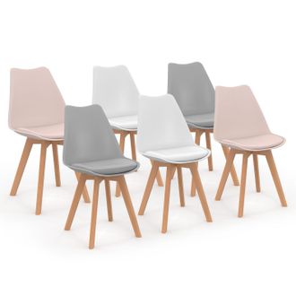 IDMarket Set Di 6 Sedie Scandinave Sara, Mix Di Rosa Pastello X2, Grigio Chiaro X2 E Bianco X2