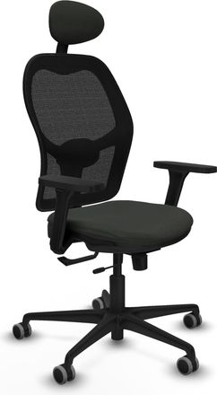 Piqueras y Crespo Schwarzer Drehstuhl mit 3D-Armen, h&ouml;henverstellbarer Lendenwirbelst&uuml;tze und festem Kopfteil, ausgestattet mit Syncro/Traslack und injiziertem Schaumst