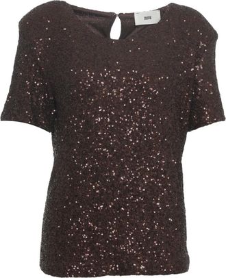 SOLOTRE Femme, Blouses et Chemises, Brun, Taille: 36 FR T-shirt à paillettes avec découpe dans le dos