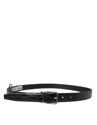 Dolce & Gabbana Mens Black Leather Silver Metal Buckle Belt