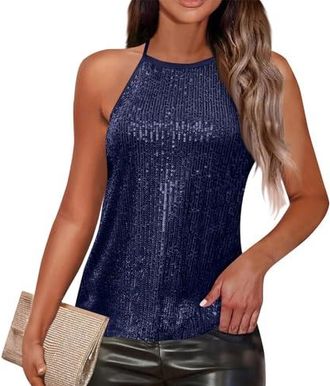 Generic Debardeur Femme Chic et &eacute;l&eacute;gant Chemisier sans Manche D&eacute;bardeur Crop Top Ete Haut a Paillette Chic et Elegant Fluide Ample Caraco Vetement Femme Tee S