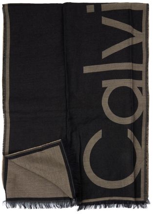 Calvin Klein Damen Oversized Logo Lw Jacquard Stole Lv04F8066G Schals, Black (Black/Desert Taupe), Einheitsgr&ouml;&szlig;e