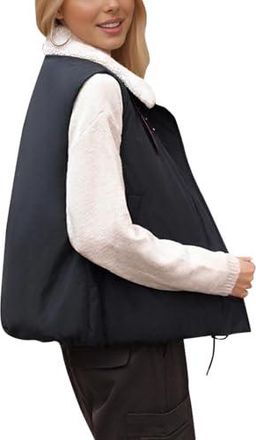 Generic Vestes dhiver courtes matelass&eacute;es avec col &agrave; revers, veste sans manches &agrave; la mode pour v&ecirc;tements dext&eacute;rieur d&eacute;contract&eacute;s 2026, Noir, XL