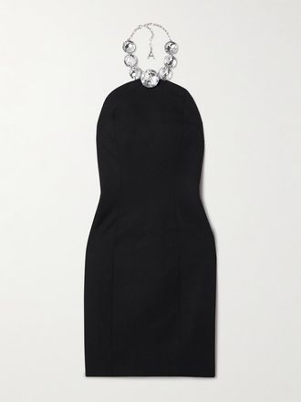 Area Neckholder-minikleid Aus Woll-twill Mit Verzierung - Schwarz