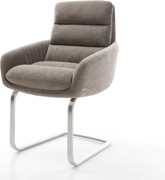 DELIFE Freischwinger Abelia-Flex mit Armlehnen Strukturstoff Soft Taupe Freischwinger flach Edelstahl, Esszimmerst&uuml;hle