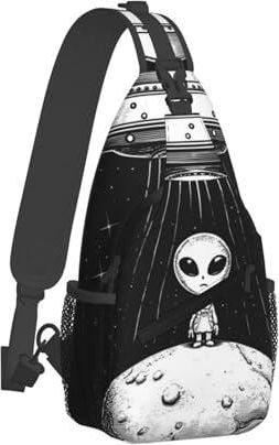 Generic Antivol Sacoche Tactique Un extraterrestre aurait atterri sur la Lune depuis un OVNI. Sling Bag R&eacute;glable Crossbody Bag pour &eacute;cole Cyclisme Randonn&eacute;e