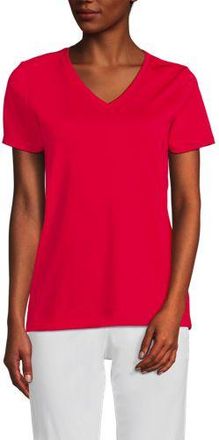 Lands End Supima Kurzarm-Shirt mit V-Ausschnitt, Damen, Größe:40-42 regular, Pink, Baumwolle, by Lands End