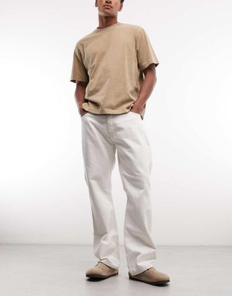 Weekday Meteor - Relaxed-Fit-Jeans in Dunkelwei&szlig; mit niedrigem Bund