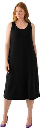 Ulla Popken Acetat-Midikleid, A-Linie, Rundhals, Ärmellos Robe midi, Schwarz, 42-44 Femme