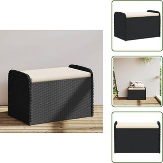 vidaXL The Living Store - Banc de rangement avec coussin noir 80x51x52 cm r&eacute;sine tress&eacute;e - Banc De Jardin - Meuble De Jardin - Rangement Ext&eacute;rieur - Banc