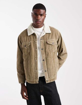 Levi's Relaxed-Fit-Truckerjacke aus Cord in Beige mit Sherpa-Futter-Neutral
