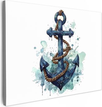 MuchoWow © Wandbilder 80x60 cm Wohnzimmer Wanddeko Schlafzimmer Zimmerdeko Fotowand Zimmer Deko Wand Dekoration Wall Art Maritime - Anker - Blau - Weiß - Marit