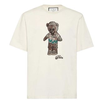 Philipp Plein Crystal Rundhals-T-Shirt Teddyb&auml;r - - Tops - Herren - Beige - L
